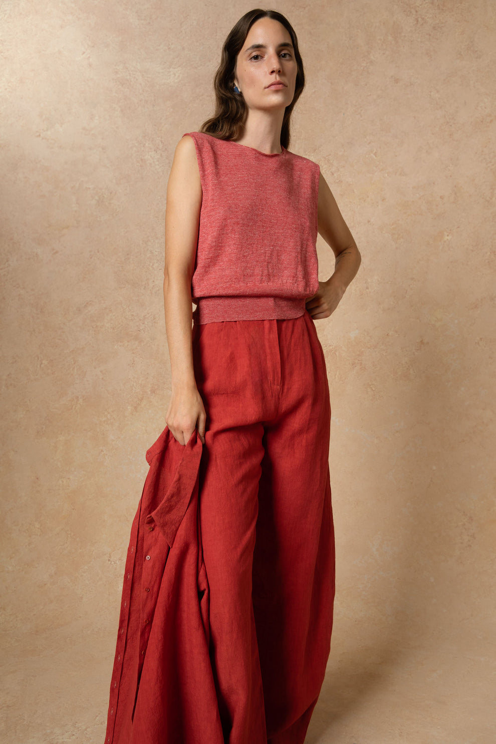 Cortana - Rinen, chaleco de punto de lino rojo oscuro