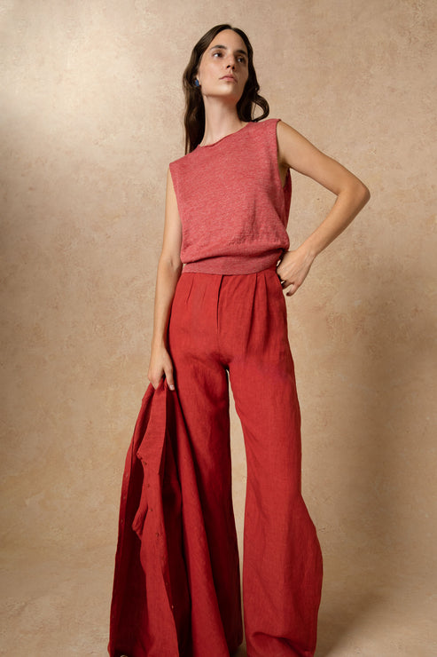 Cortana - Rinen, chaleco de punto de lino rojo oscuro